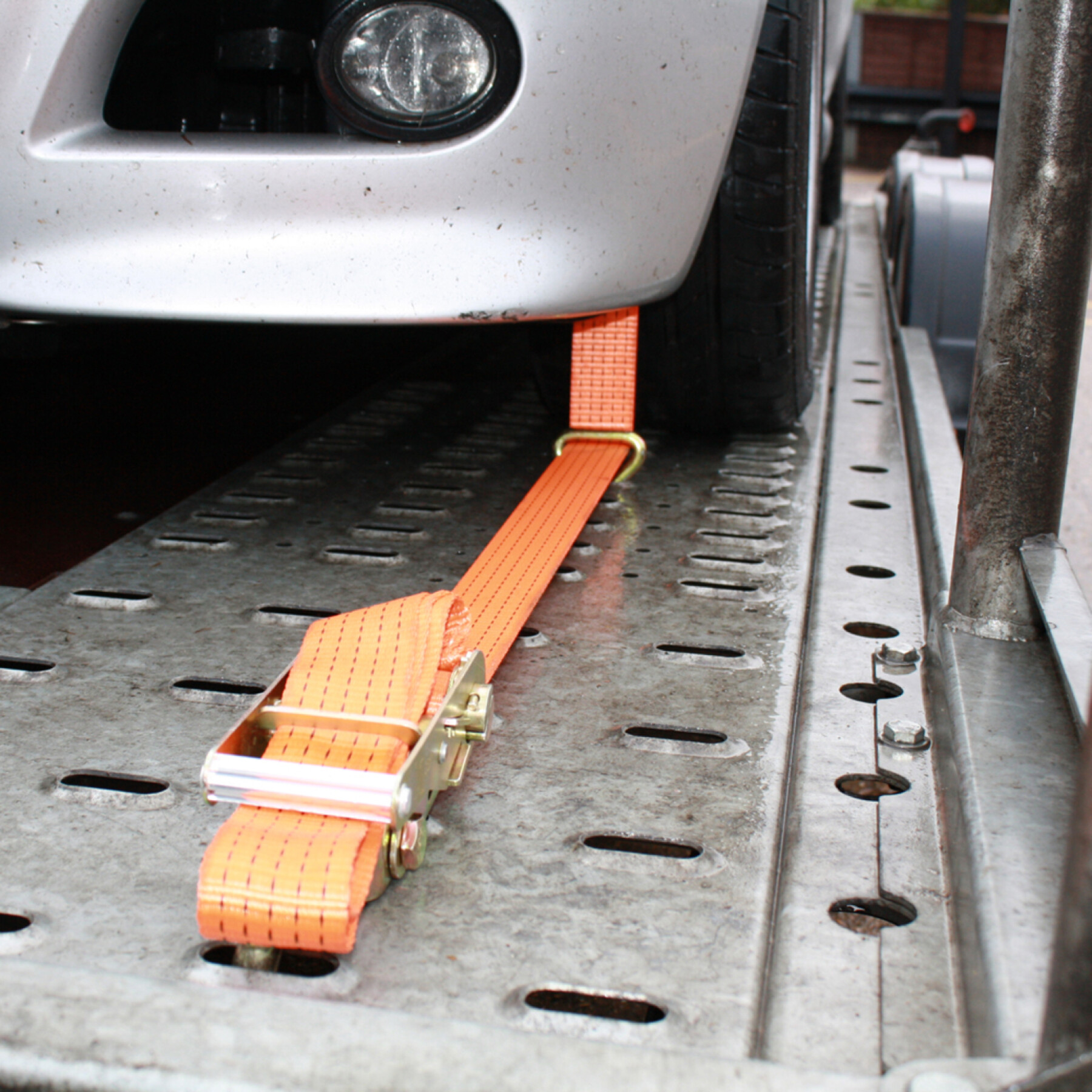 Car Trailer Over Wheel Ratchet Strap